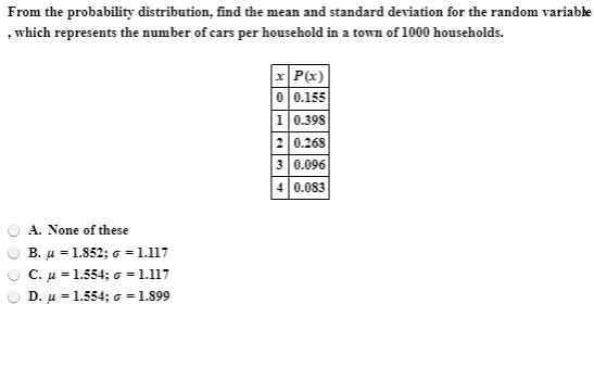 Solved From the probability distribution, find the mean and | Chegg.com