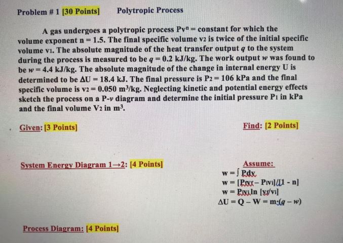 Solved Polytropic Process Problem # 1 [30 Points] A gas | Chegg.com