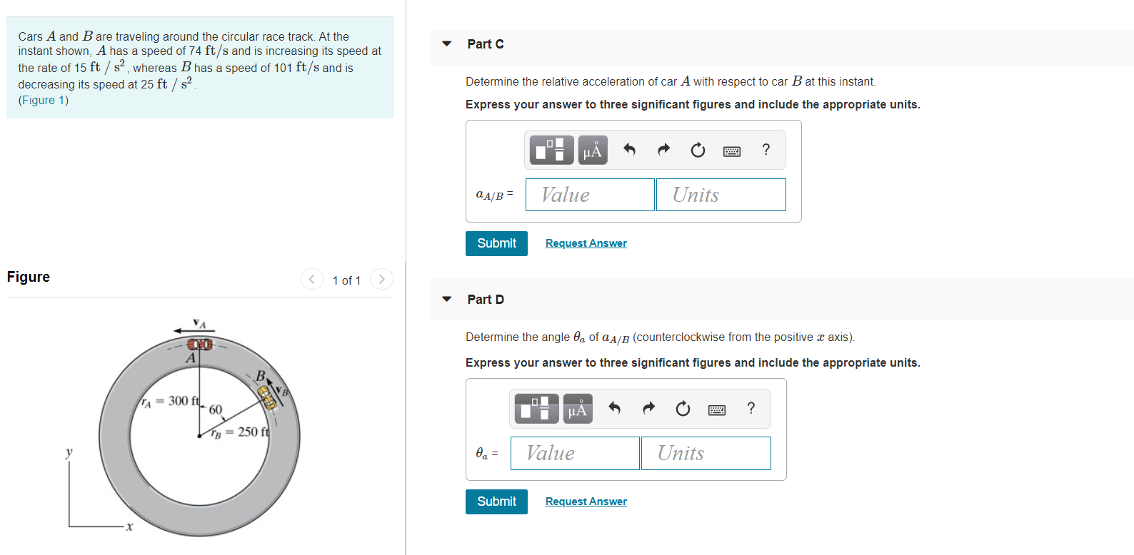 Solved Cars A and B are traveling around the circular race | Chegg.com