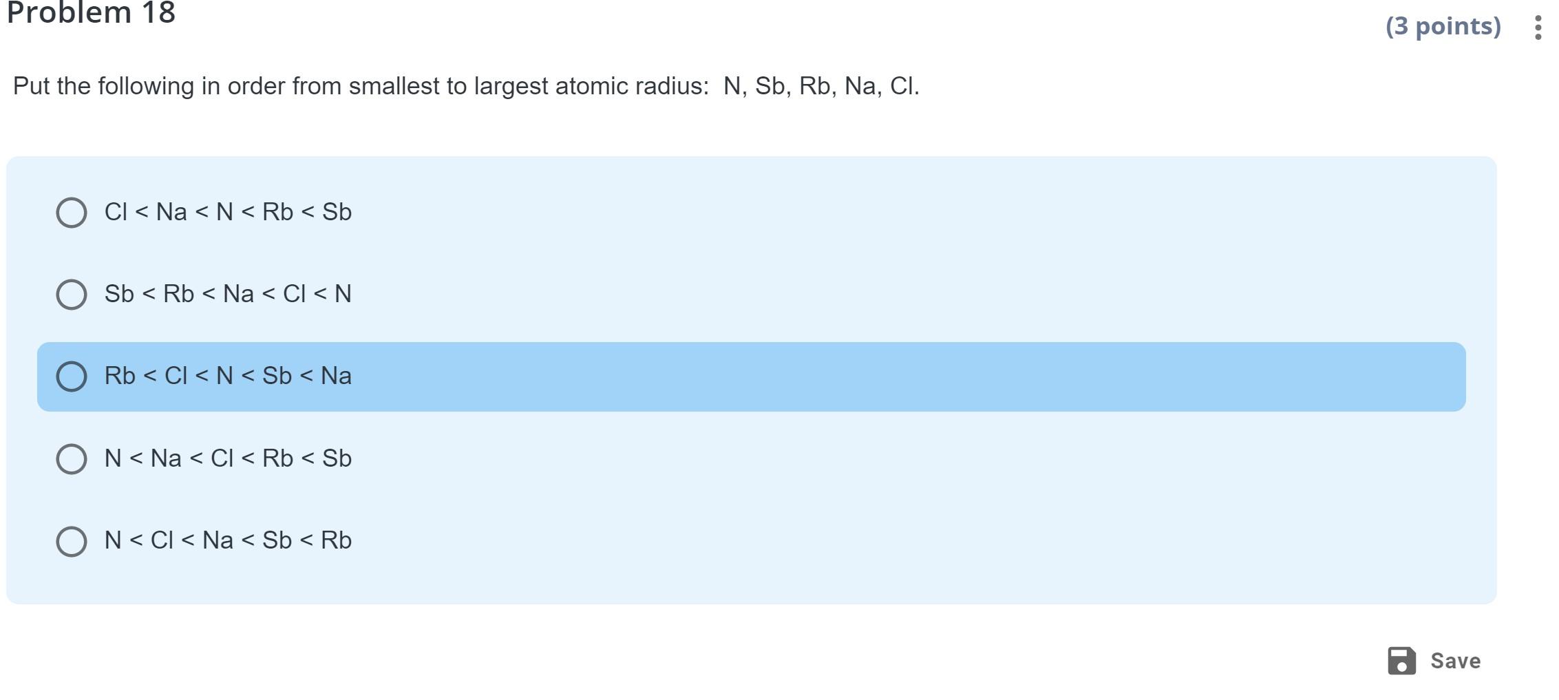 Solved Problem 18 (3 points) Put the following in order from | Chegg.com