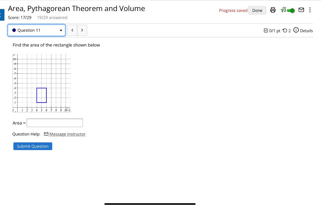 Solved Area, Pythagorean Theorem and Volume Progress saved | Chegg.com