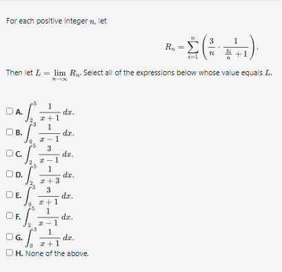 Solved For each positive integer n, let Rn=∑i=1n(n3⋅n3i+11). | Chegg.com