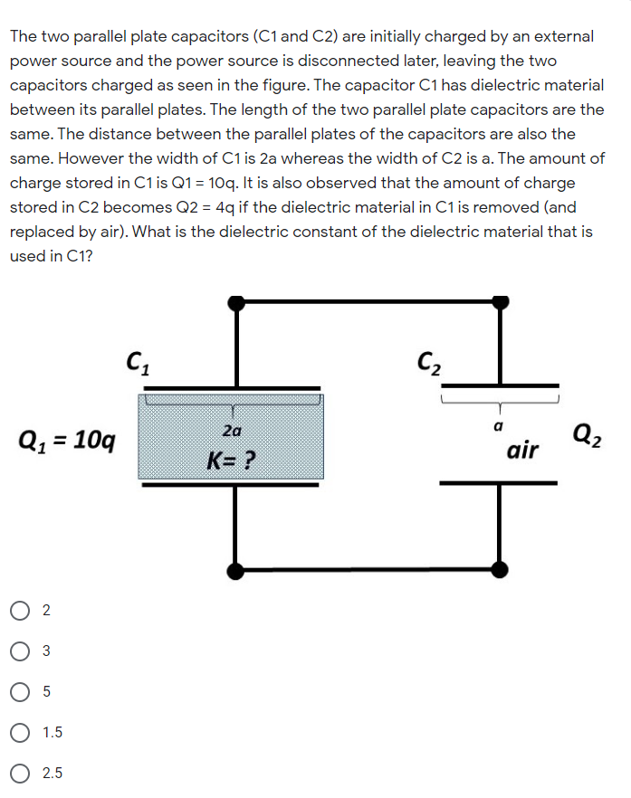 Solved The two parallel plate capacitors (C1 and C2) are | Chegg.com