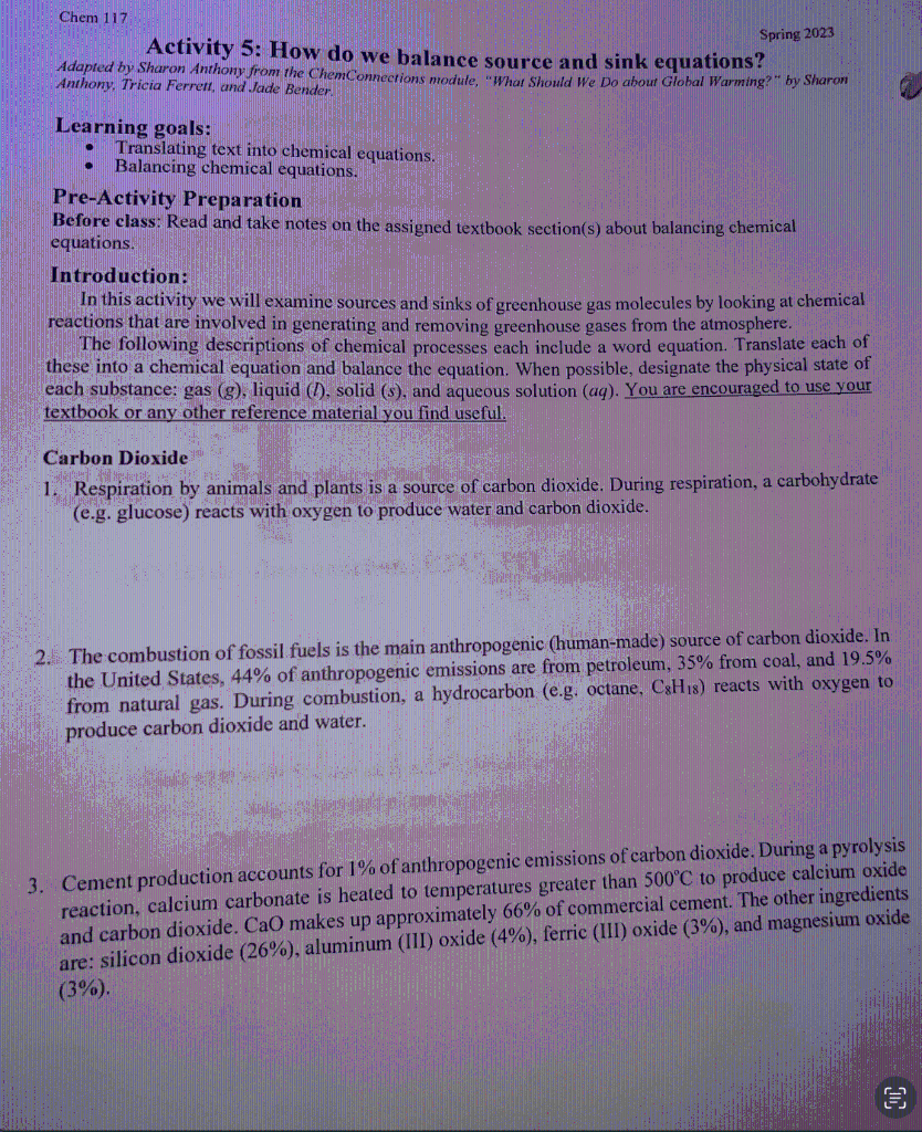 Lab 4 Worksheet: Which gases absorb infrared waves? | Chegg.com