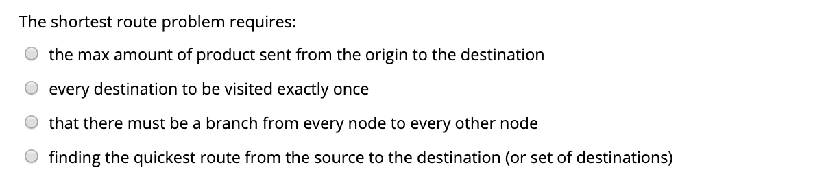 Solved The shortest route problem requires: o the max amount | Chegg.com