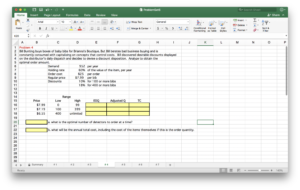 Solved O. Problem Set Q Search Sheet Home Insert Page Layout | Chegg.com