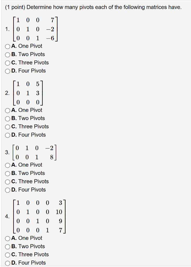 Solved (1 point) The reduced row-echelon forms of the | Chegg.com