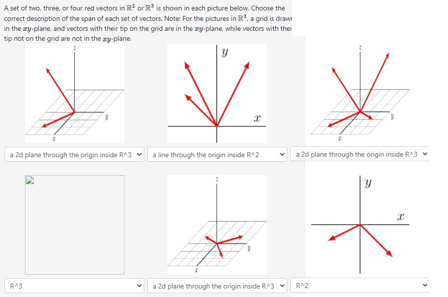 Solved A set of two, three, or four red vectors in R2 ﻿or R3 | Chegg.com