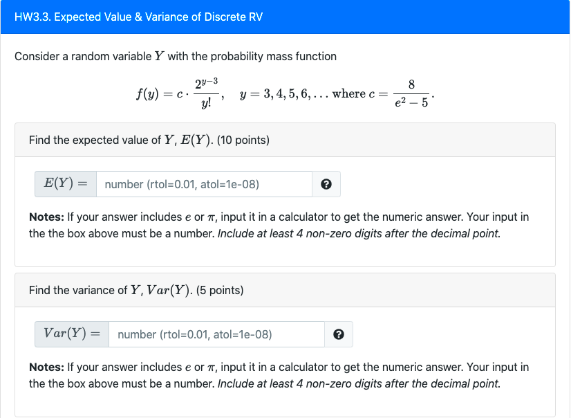 Solved HW3.3. Expected Value & Variance of Discrete RV | Chegg.com