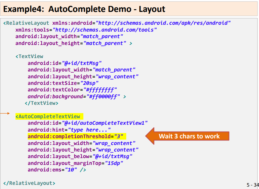Solved Example4: AutoComplete Demo - Layout 5-34 | Chegg.com