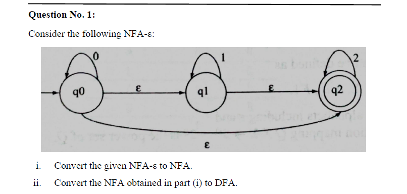 Solved Question No. 1: Consider the following NFA-e: 0 1 2 ε | Chegg.com