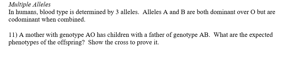 Solved Multiple Alleles In humans, blood type is determined | Chegg.com