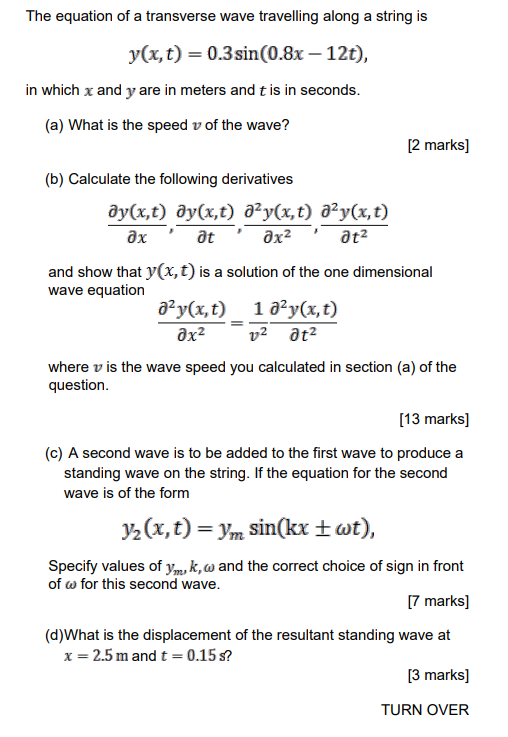 Solved дх The equation of a transverse wave travelling along | Chegg.com