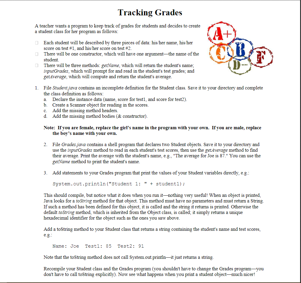 Solved Tracking Grades A teacher wants a program to keep | Chegg.com