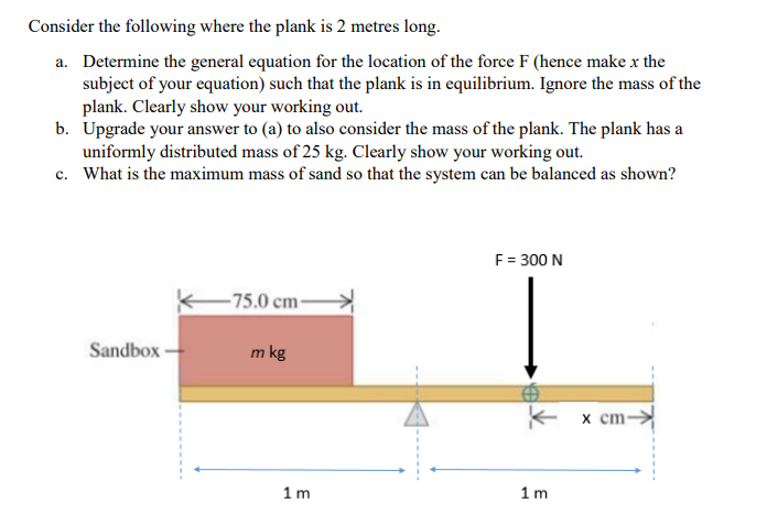 Solved Consider the following where the plank is 2 metres | Chegg.com
