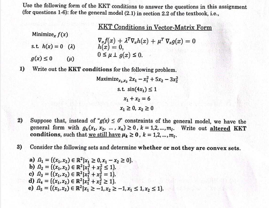 Use The Following Form Of The Kkt Conditions To