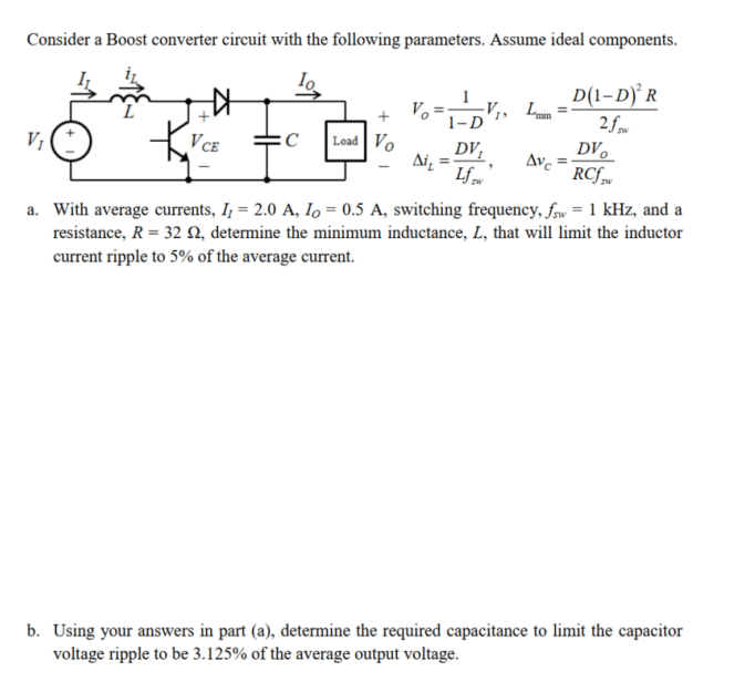 Solved Consider a Boost converter circuit with the following | Chegg.com