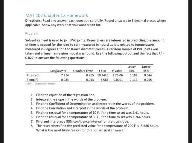 Solved MAT 107 Chapter 12 Homework Directions: Read and | Chegg.com