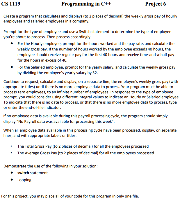 CS 1119 Programming in C++ Project 6 Create a program | Chegg.com