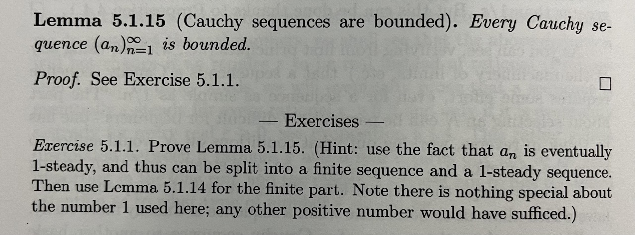 Solved Lemma 5.1.15 (Cauchy sequences are bounded). Every | Chegg.com