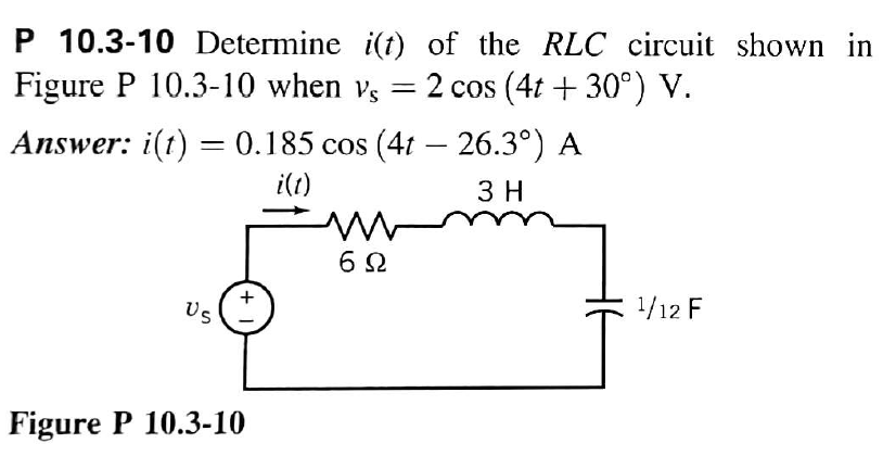 Solved P 10.3-10 Determine i(t) of the RLC circuit shown in | Chegg.com