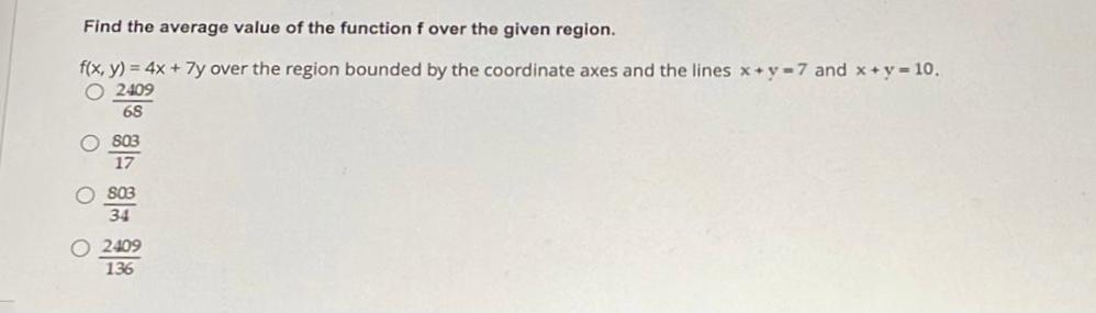Solved Find the average value of the function f over the | Chegg.com