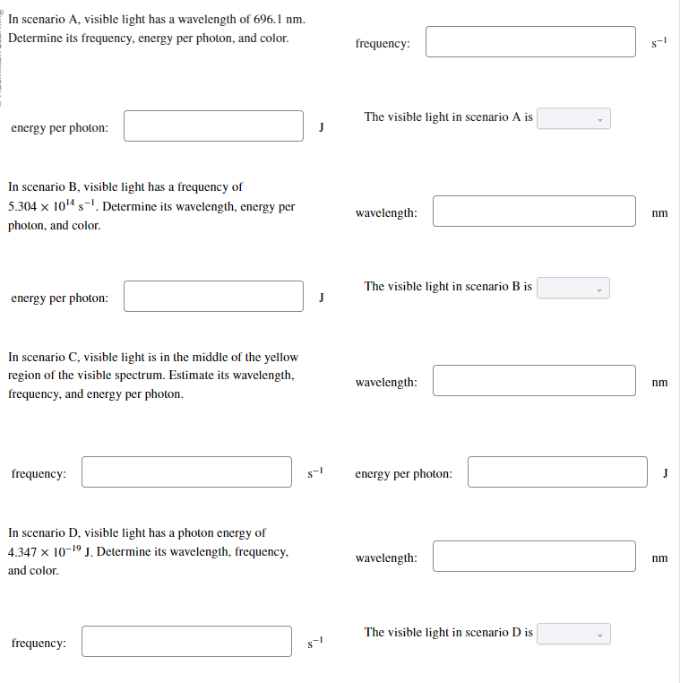 Solved In scenario A, visible light has a wavelength of | Chegg.com