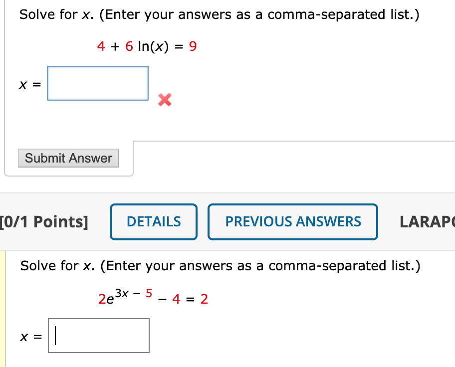 Solved Solve for x. (Enter your answers as a comma-separated | Chegg.com