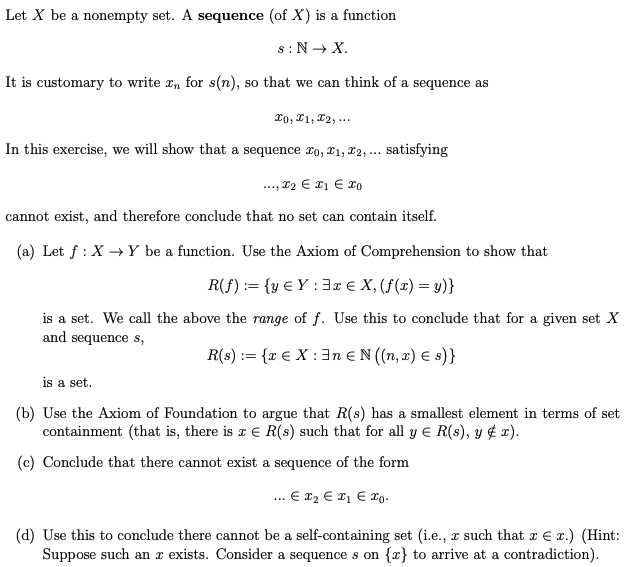 Solved Let X be a nonempty set. A sequence (of X ) is a | Chegg.com