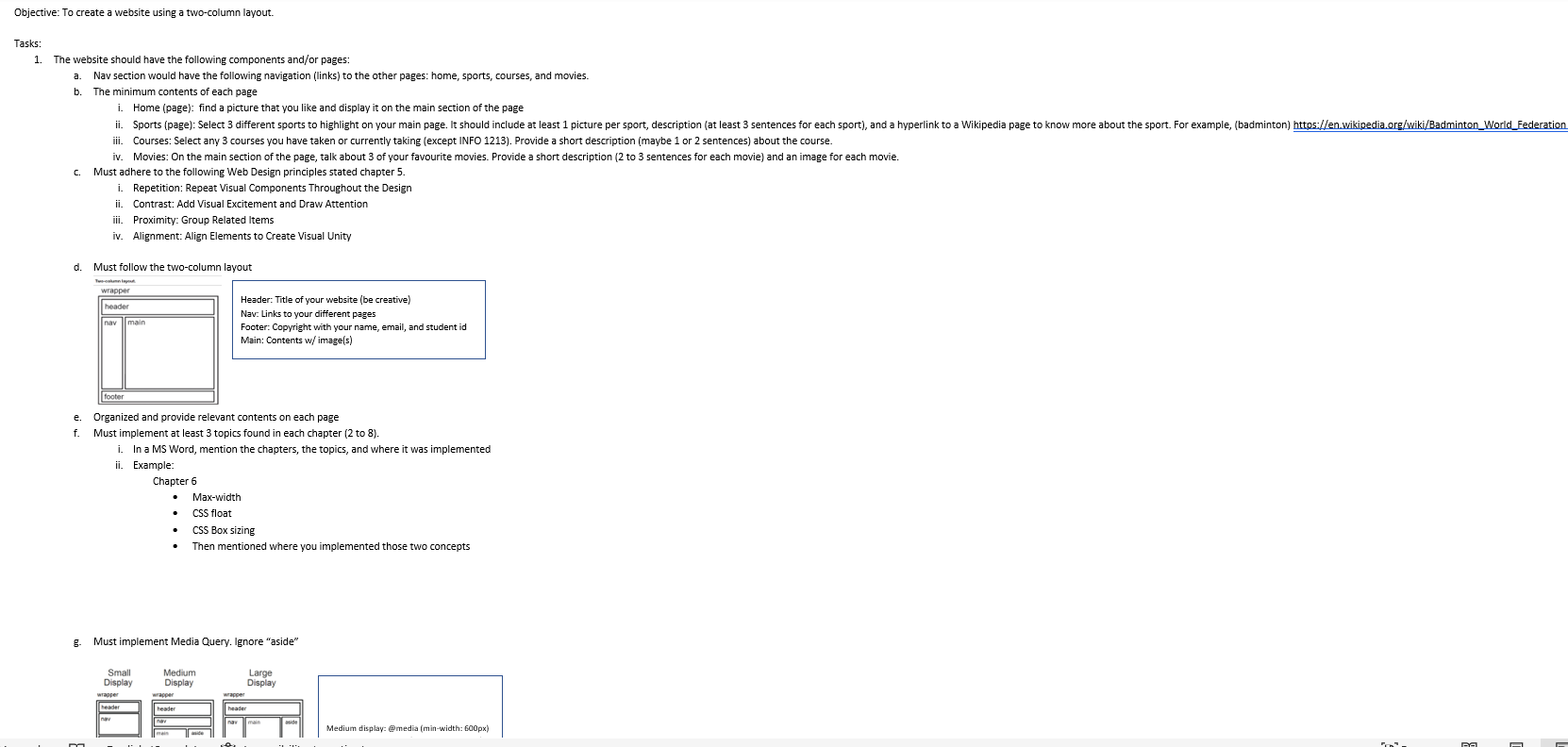Solved Objective: To create a website using a two-column | Chegg.com