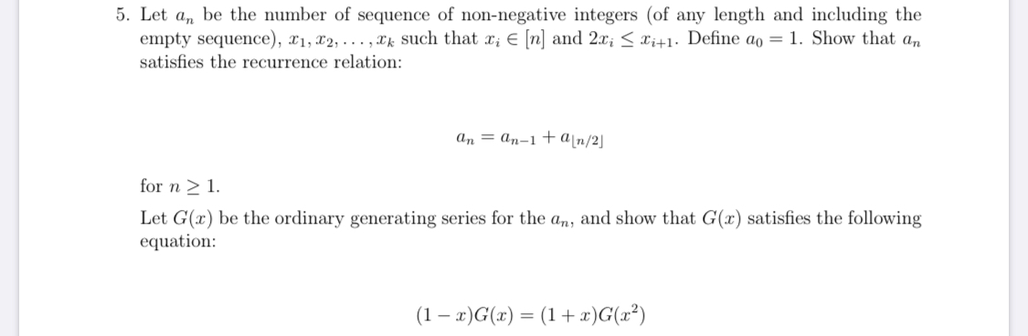 5. Let an be the number of sequence of non-negative | Chegg.com