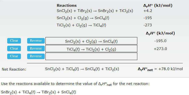 Solved Net Reaction: SnCl2( s)+TiCl4(ℓ)→SnCl4(ℓ)+TiCl2( | Chegg.com
