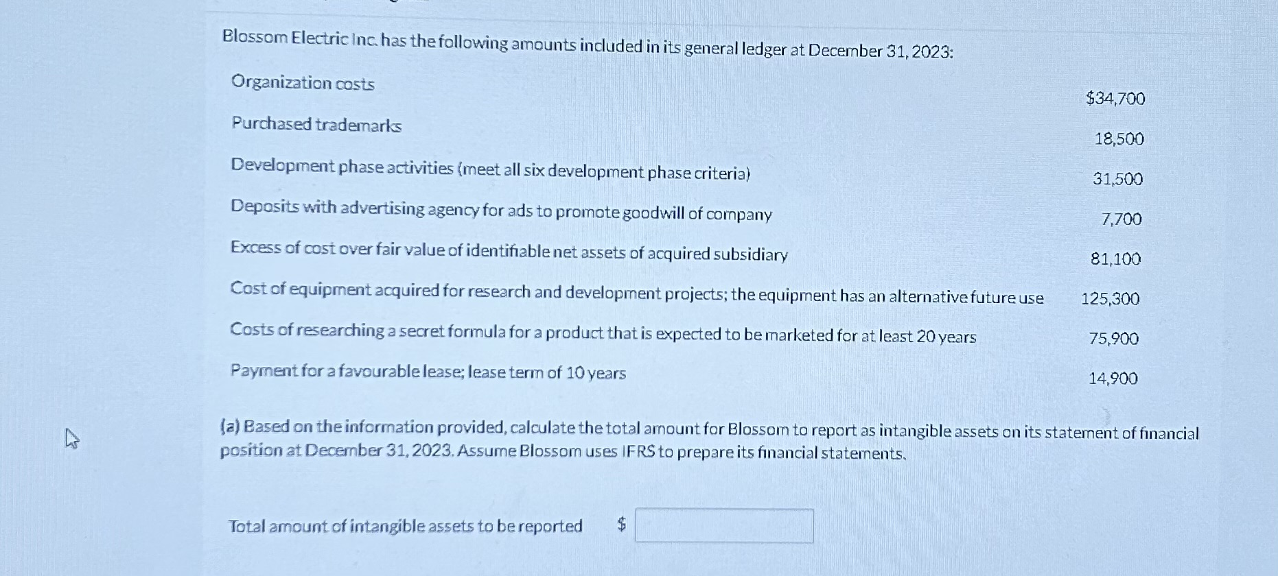 Solved Blossom Electric Inc. has the following amounts | Chegg.com