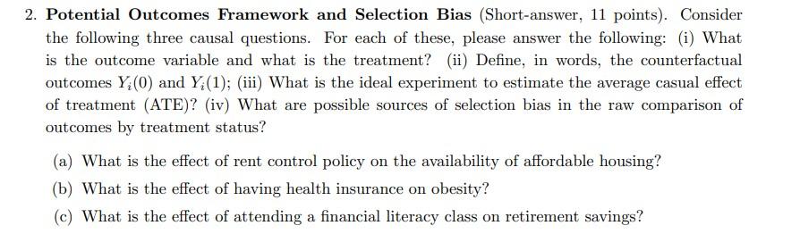 Solved 2. Potential Outcomes Framework and Selection Bias | Chegg.com