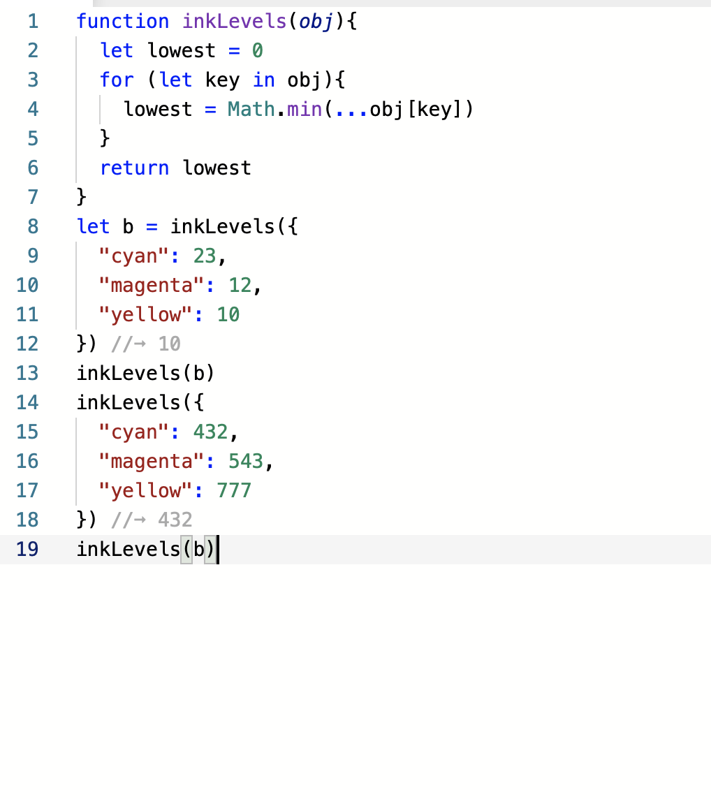 Solved 1 2 3 4. 5 6 7 8 9 10 function inkLevels(obj) { let | Chegg.com