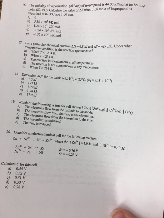 Solved The enthalpy of vaporization (Delta H vap) of | Chegg.com