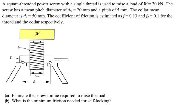 Solved A square-threaded power screw with a single thread is | Chegg.com