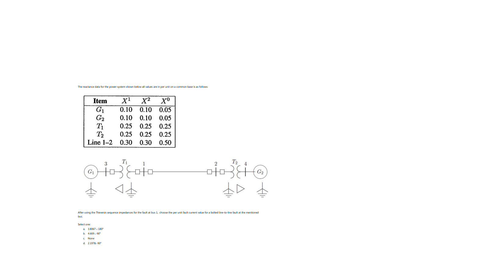 Solved The reactance data for the power system shown below | Chegg.com