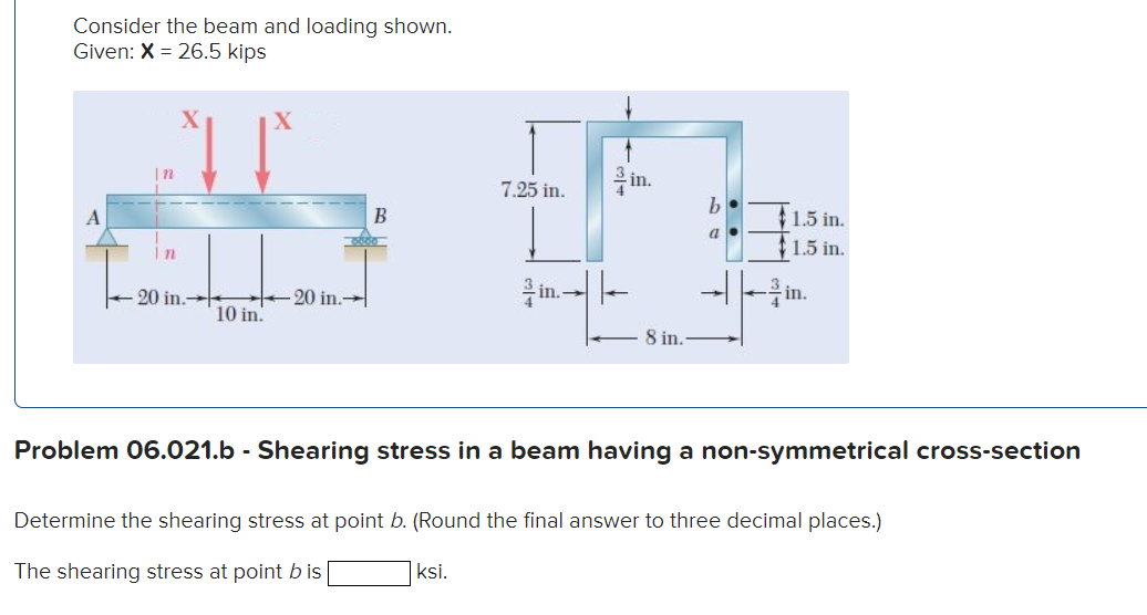 Solved Consider the beam and loading shown. Given: X=26.5 | Chegg.com