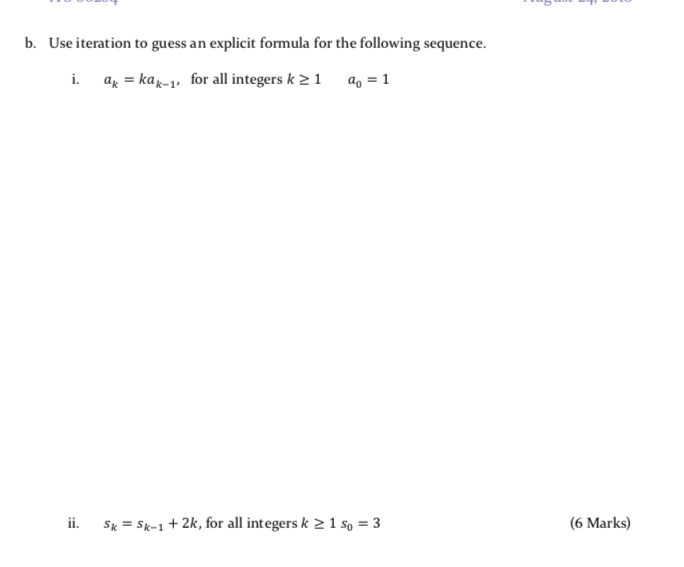 Solved b. Use iteration to guess an explicit formula for the | Chegg.com