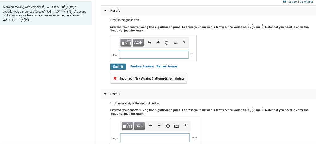 Solved Review Constants Part A A proton moving with velocity | Chegg.com