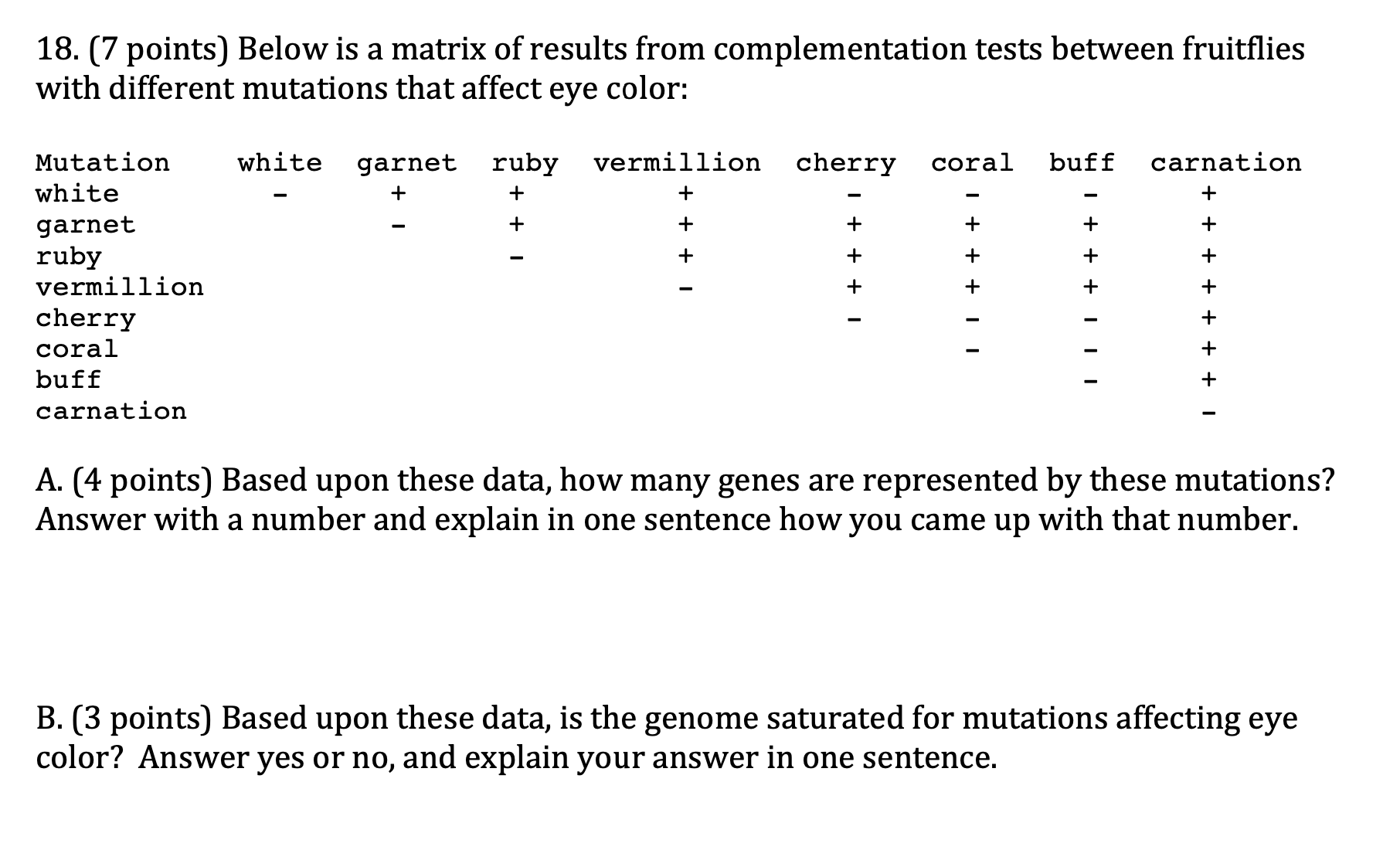 Solved 18. (7 points) Below is a matrix of results from | Chegg.com
