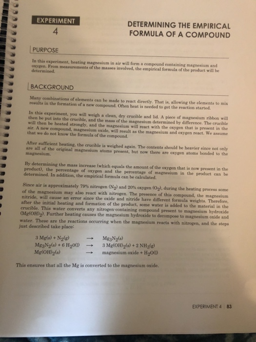 Solved EXPERIMENT 4 PRE-LABORATORY QUESTIONS DETERMINING THE | Chegg.com