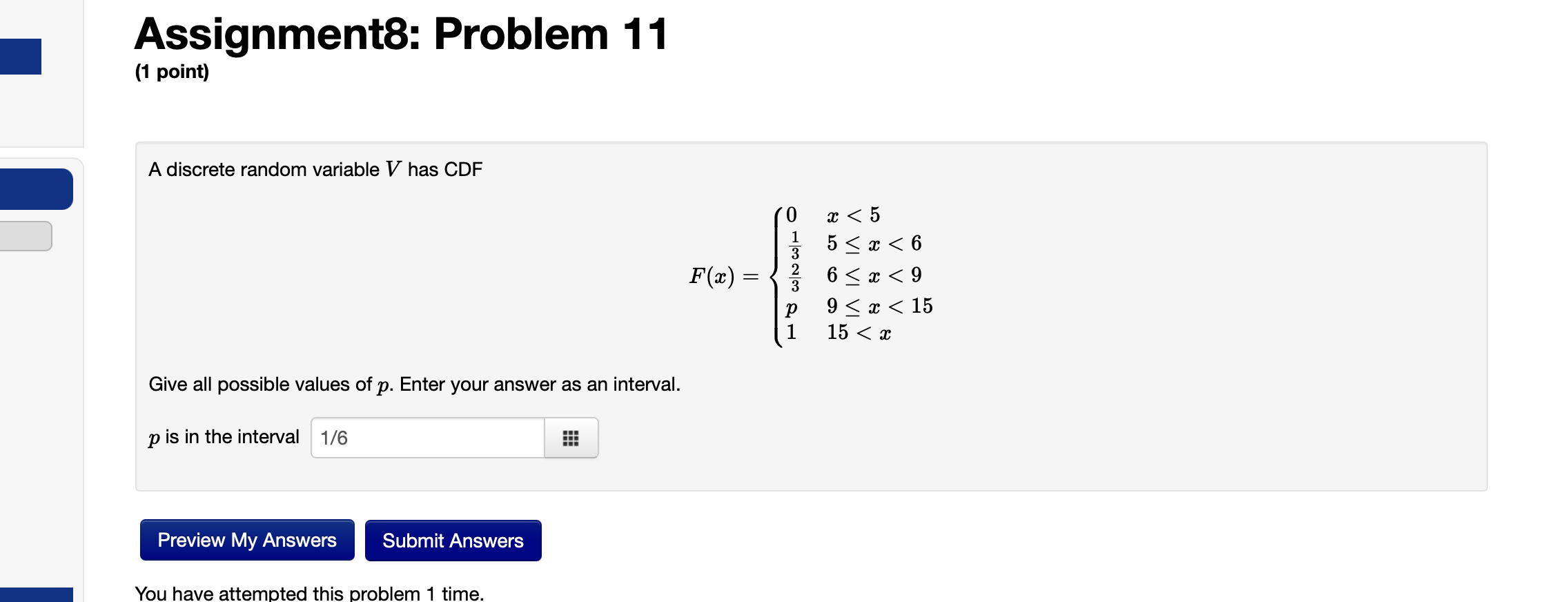 Solved Assignment8: Problem 11 (1 point) A discrete random | Chegg.com