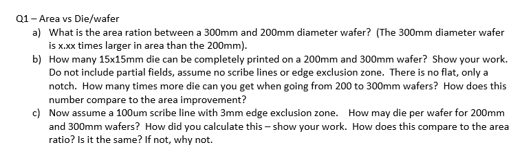 Solved Q1- Area vs Die/wafer What is the area ration between | Chegg.com
