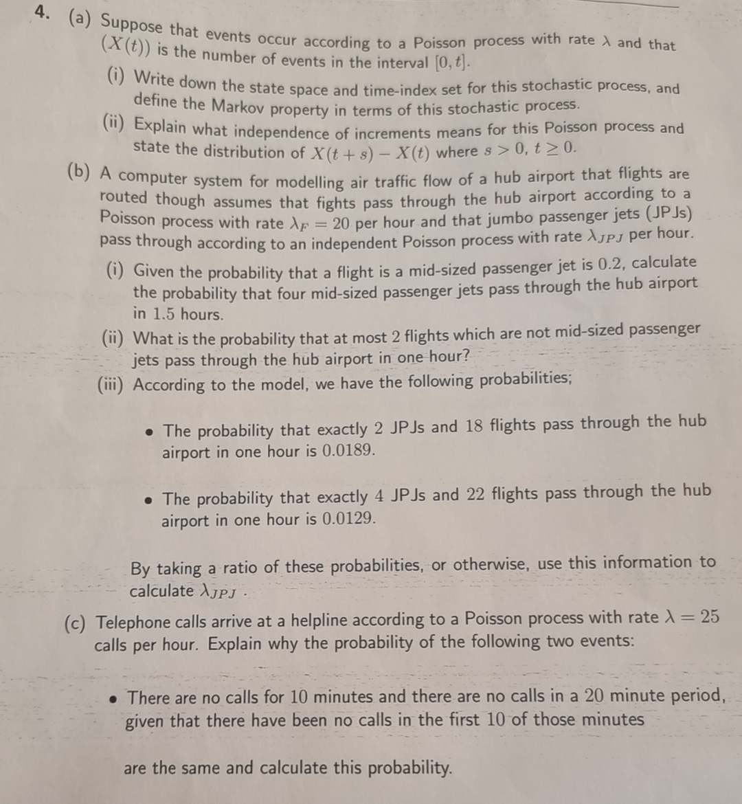 Solved (a) Suppose that events occur according to a Poisson | Chegg.com