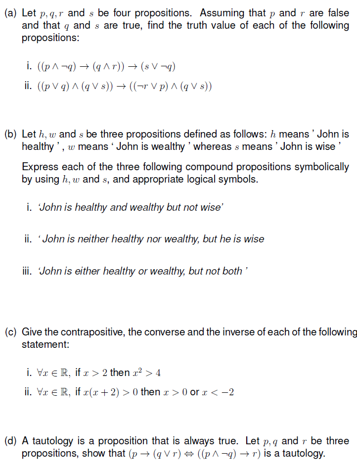 Solved (a) Let p,q,r and s be four propositions. Assuming | Chegg.com