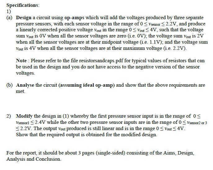 Solved Specifications: 1) (a) Design a circuit using op-amps | Chegg.com