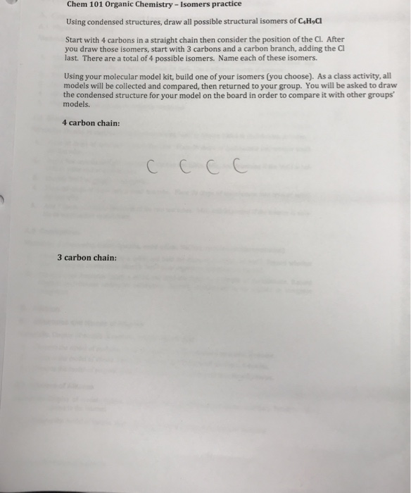 Solved Chem 101 Organic Chemistry - Isomers practice Using | Chegg.com