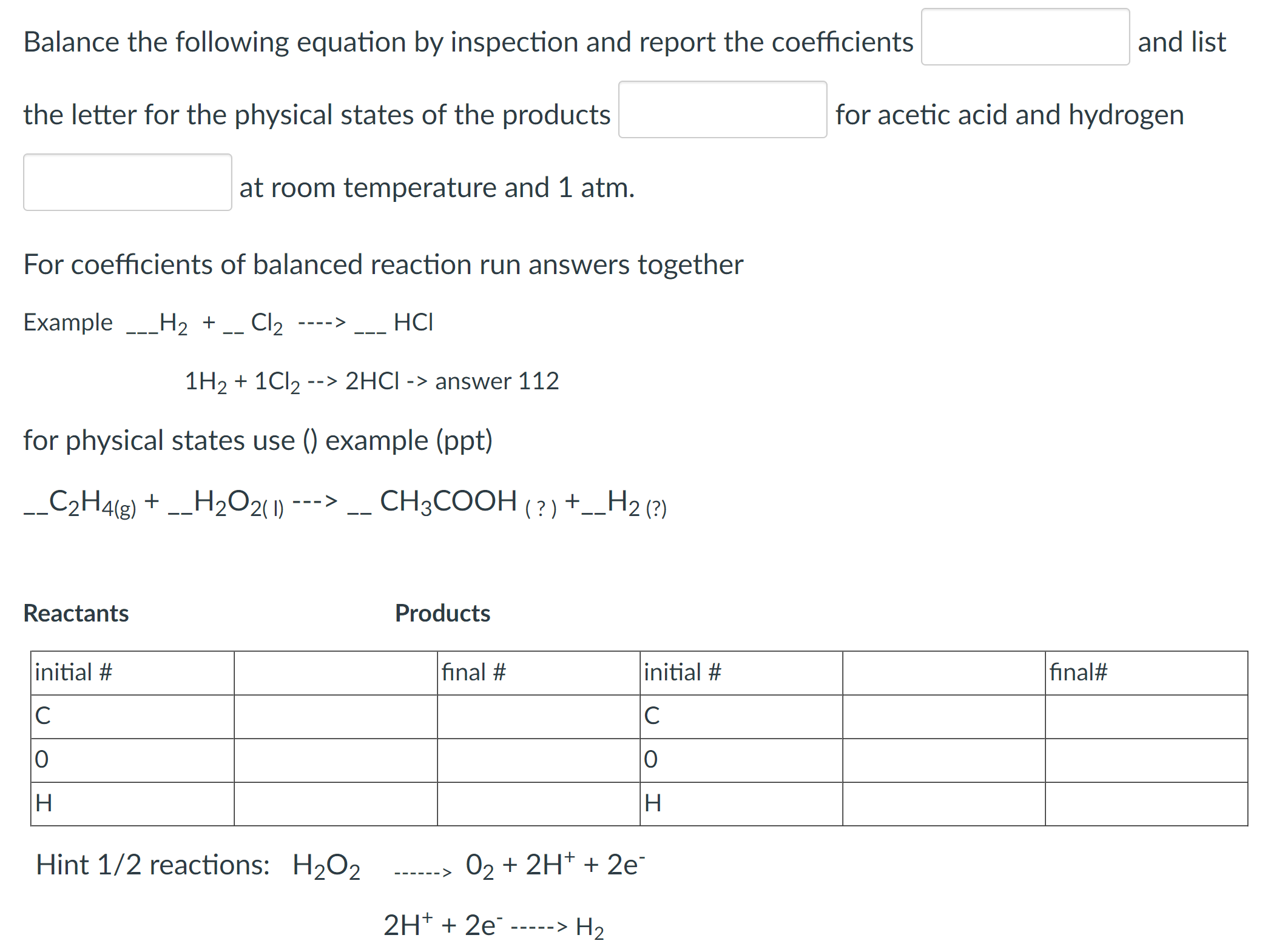 Solved Balance the following equation by inspection and | Chegg.com